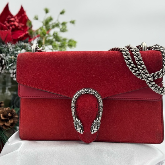 Bags | Gucci Dionysus Red Suede Small Shoulder Bag | Poshmark